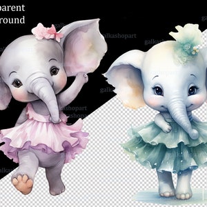 Cute Baby Elephant Ballerinas – Watercolor Clipart of Dancing Animal ...