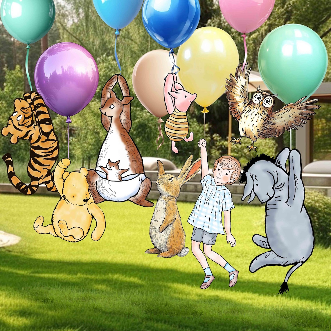 Hanging Characters of Classic Winnie the Pooh and Friends Double Sided ...