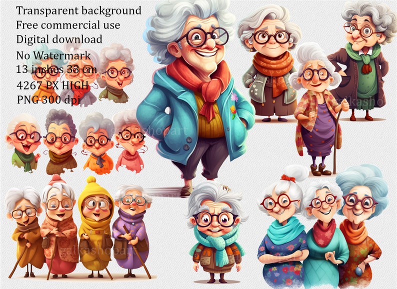 Funny Old Ladies Clipart PNG Old Aged People Watercolor - Etsy UK