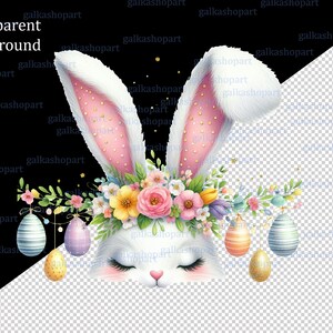 Happy Easter Floral Bunny Wreaths & Borders PNG Clipart: Rabbit Ears ...