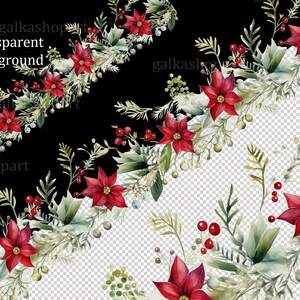 Watercolor Christmas Border Clipart; Winter Floral Frame PNG; Seamless ...