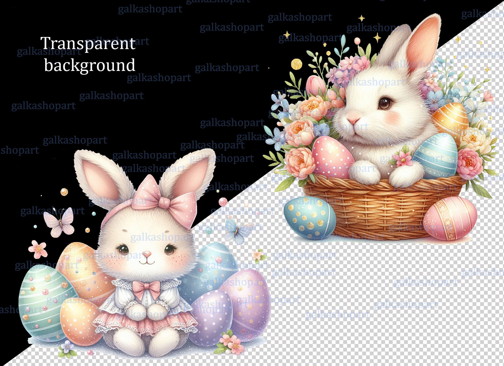 Watercolor Easter Bunny Clipart PNG: Cute Baby Animals, Rabbit Eggs ...