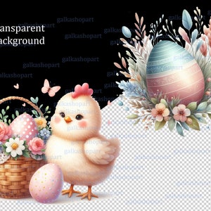 Watercolor Easter Clipart PNG: Floral Egg Basket, Cute Chicks, Tulips ...