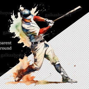 Baseball Watercolor Clipart Bundle: Set of 8 PNG Graphics Perfect for ...