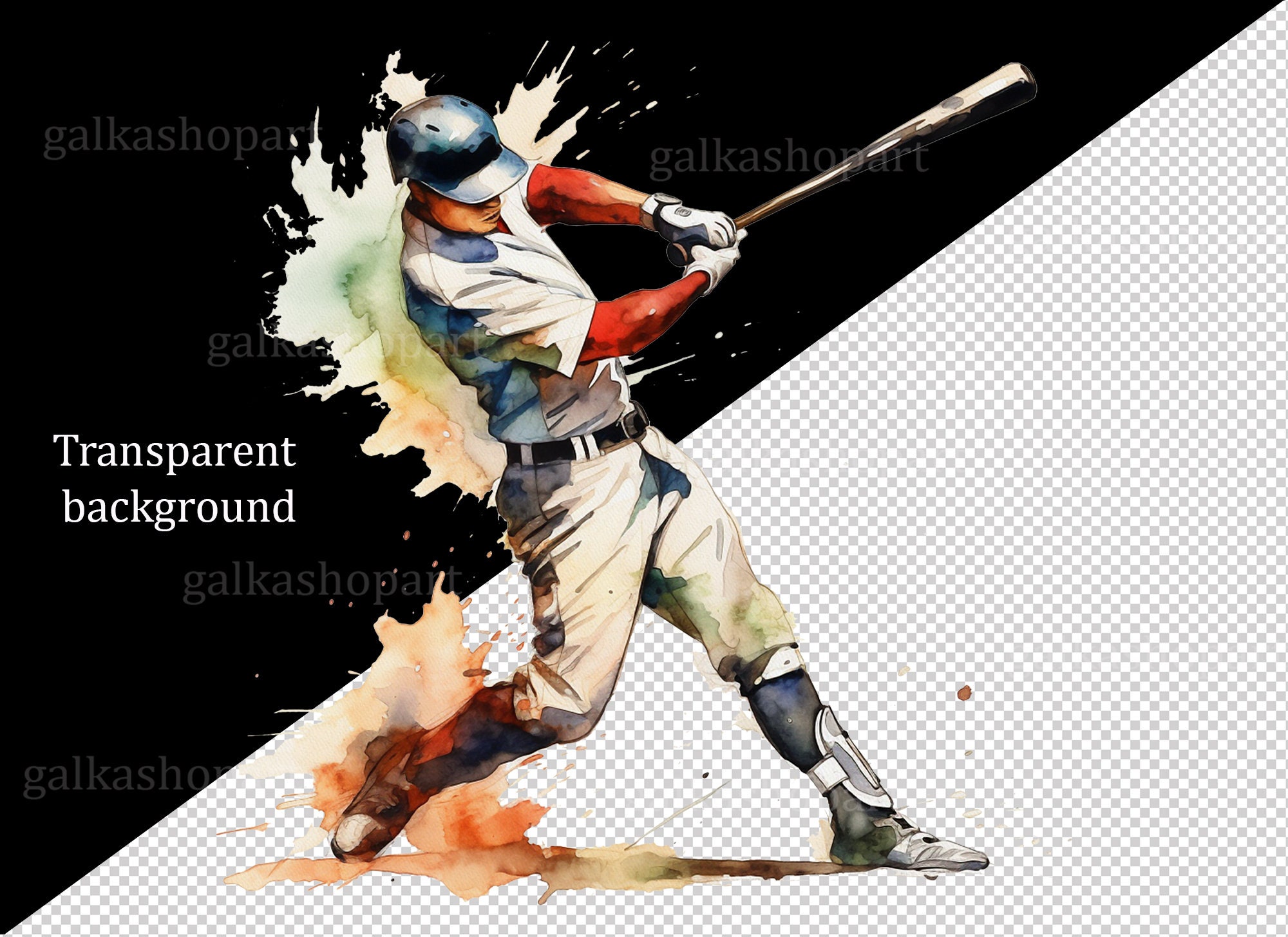 Baseball Watercolor Clipart Bundle: Set of 8 PNG Graphics Perfect for ...