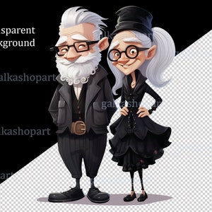 Cute Old Happy Singing Couple Clipart PNG: Whimsical Elderly Characters ...
