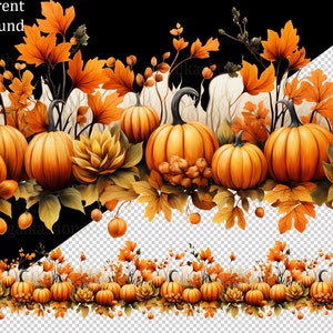 Watercolor Pumpkin Borders Clipart: Set of 7 Seamless Autumn Borders ...