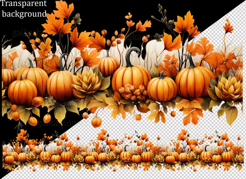 Watercolor Pumpkin Borders Clipart: Set of 7 Seamless Autumn Borders ...