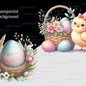Watercolor Easter Clipart PNG: Floral Egg Basket, Cute Chicks, Tulips ...