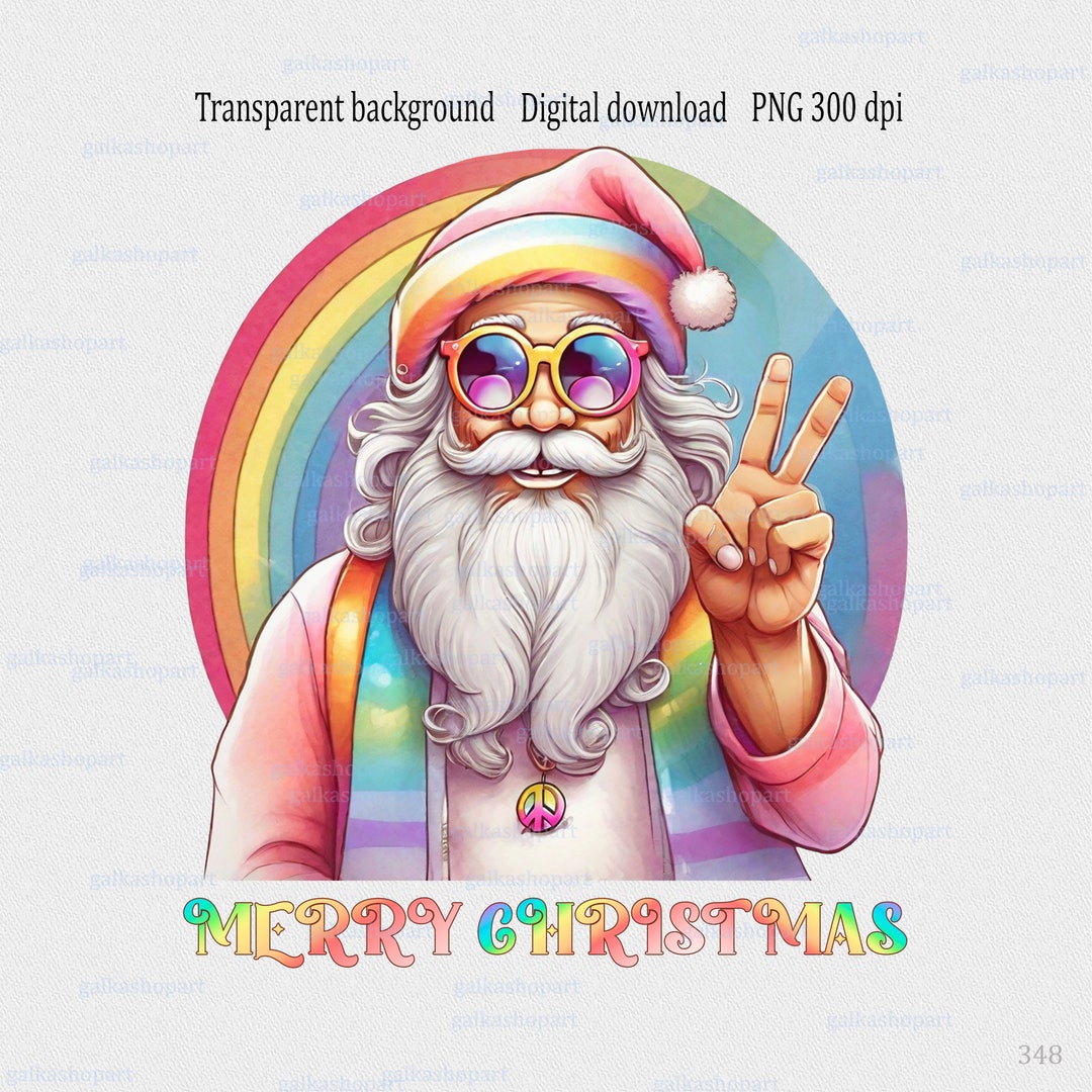 Pastel Rainbow Hippie Santa Claus PNG Sublimation Design: Merry ...