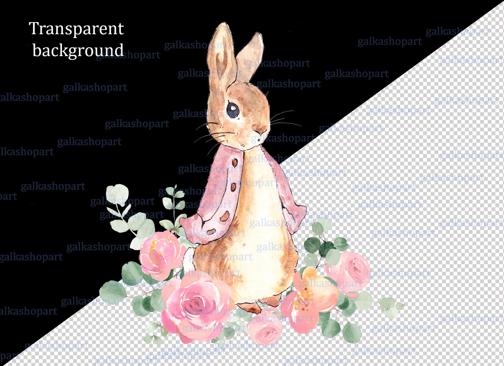 Pink Floral Peter Rabbit, Flowers and Greenery Sublimation Graphic ...
