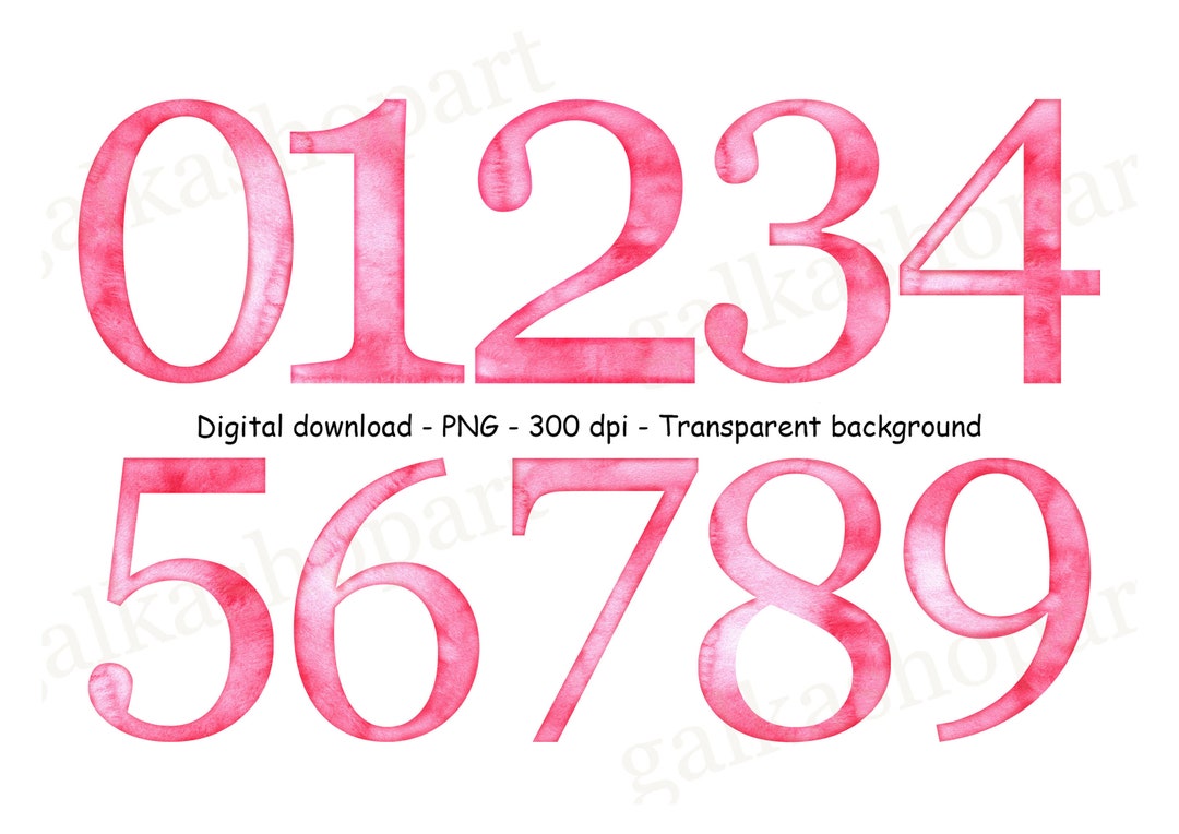 Pink Watercolor Numbers Clipart, Numeral Clip Art Girls Symbols ...