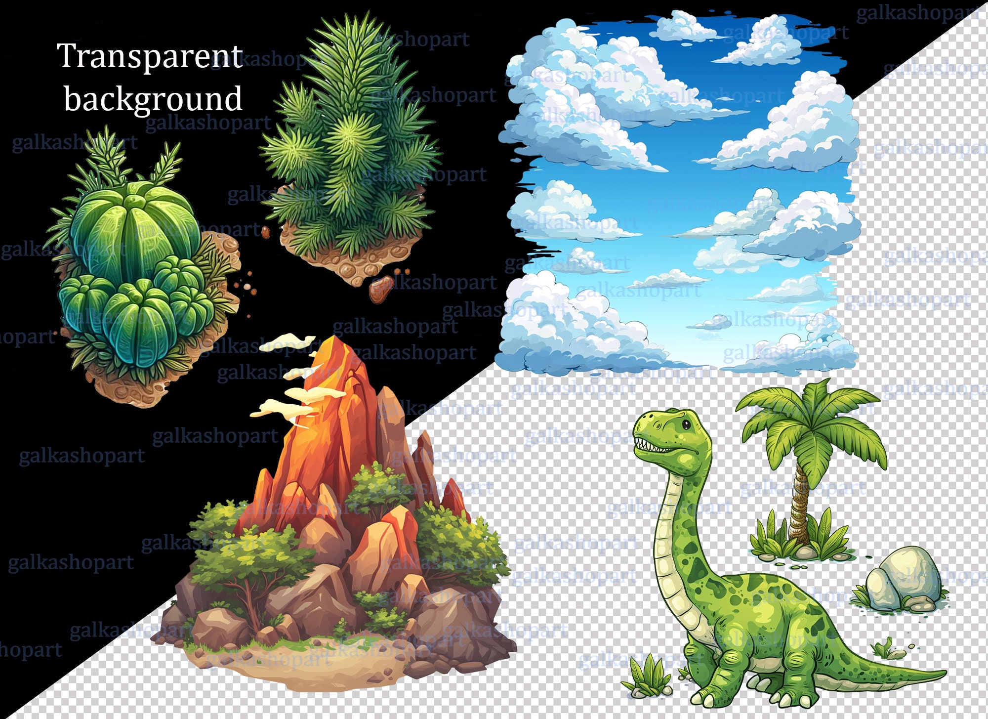 Dinosaur Era PNG Set: 40 Prehistoric Clipart With Cartoon Dino, Fossil ...
