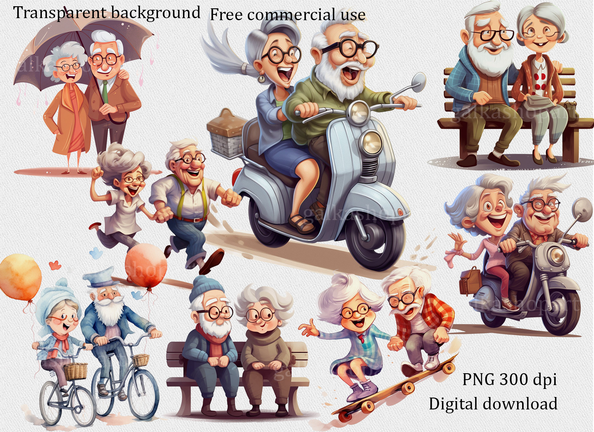 Cute Old Happy Couple Clipart PNG Old Ladies and Old Mans - Etsy Australia