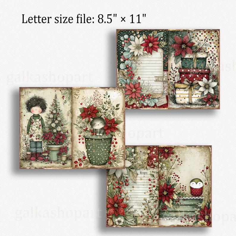 Whimsical Christmas Junk Journal Kit: 48 Printable Pages, Vintage ...