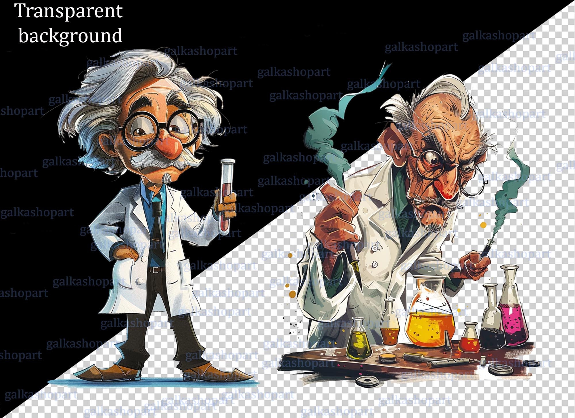 Funny Scientist Clipart Set – 14 Crazy Chemist & Biologist Pngs ...