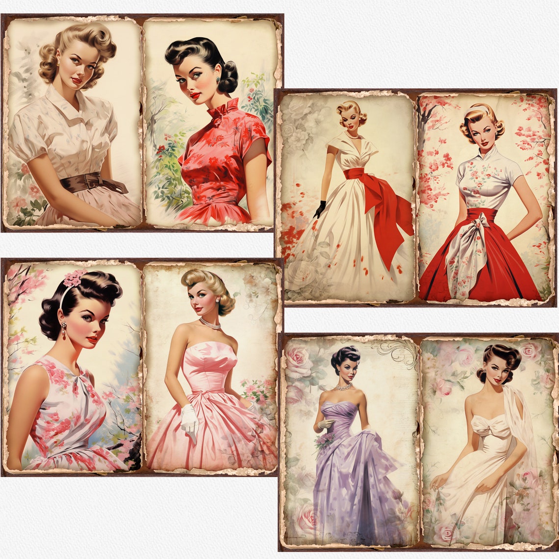 Retro 50s Fashion Junk Journal Kit: Midcentury Picture Collage Sheets ...