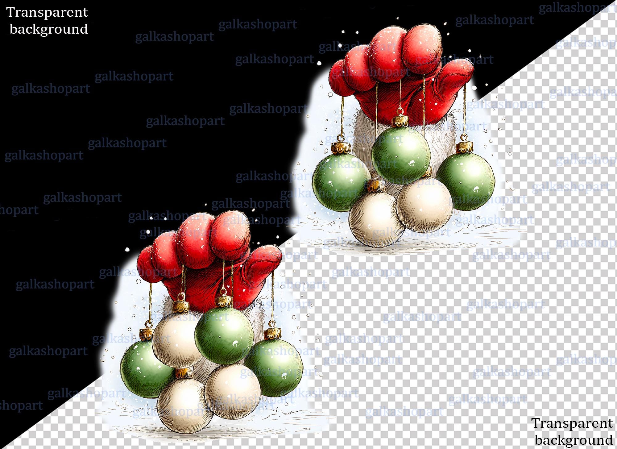 Christmas Ornament Clipart Set – Santa Hand With Baubles, Personalized ...