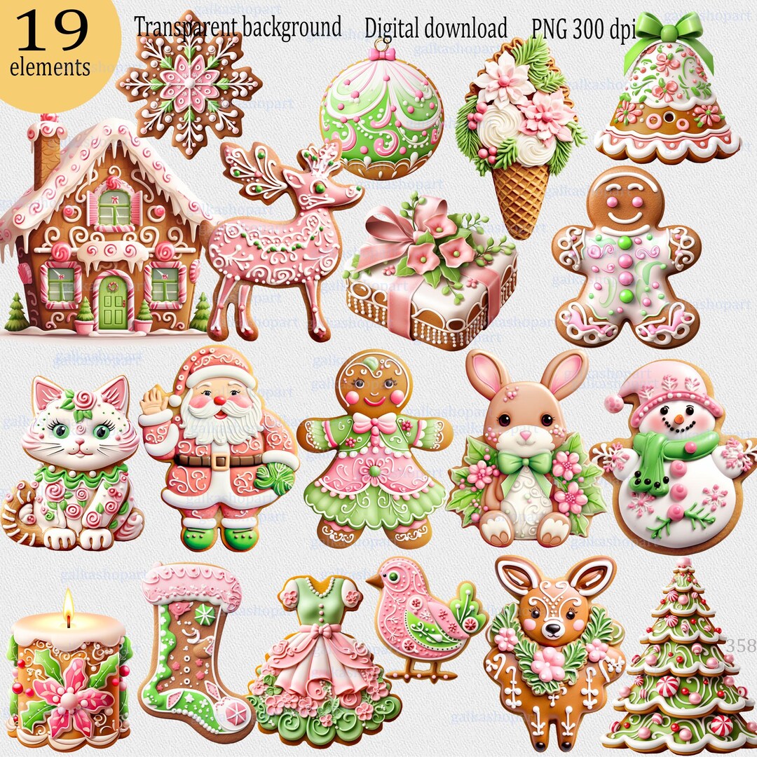 Gingerbread Clipart Png: Christmas Tree House Cookie Man & Girl Santa ...
