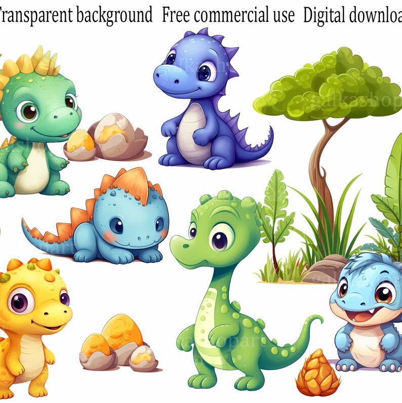 Cute Dinosaur Babies Clipart PNG Jurassic Illustration - Etsy