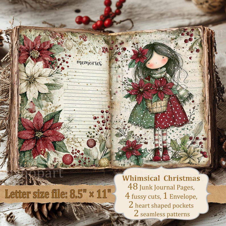 Whimsical Christmas Junk Journal Kit: 48 Printable Pages, Vintage ...