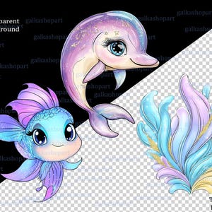 Little Mermaid Watercolor Clipart PNG: Glitter Ocean Babies & Sea ...