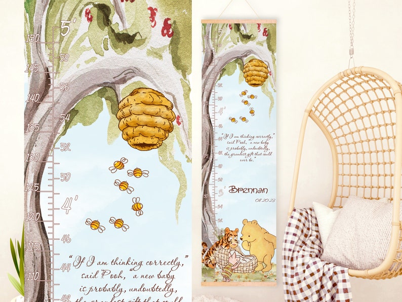 Classic Winnie the Pooh Growth Chart, Personalized Baby Nursery Height ...