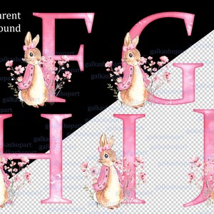 Peter Rabbit Pink Alphabet & Numeral Clipart PNG: 26 Watercolor ...