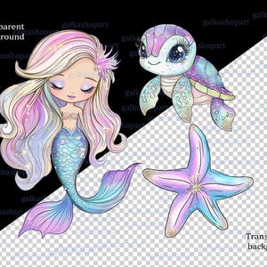 Little Mermaid Watercolor Clipart PNG: Glitter Ocean Babies & Sea ...