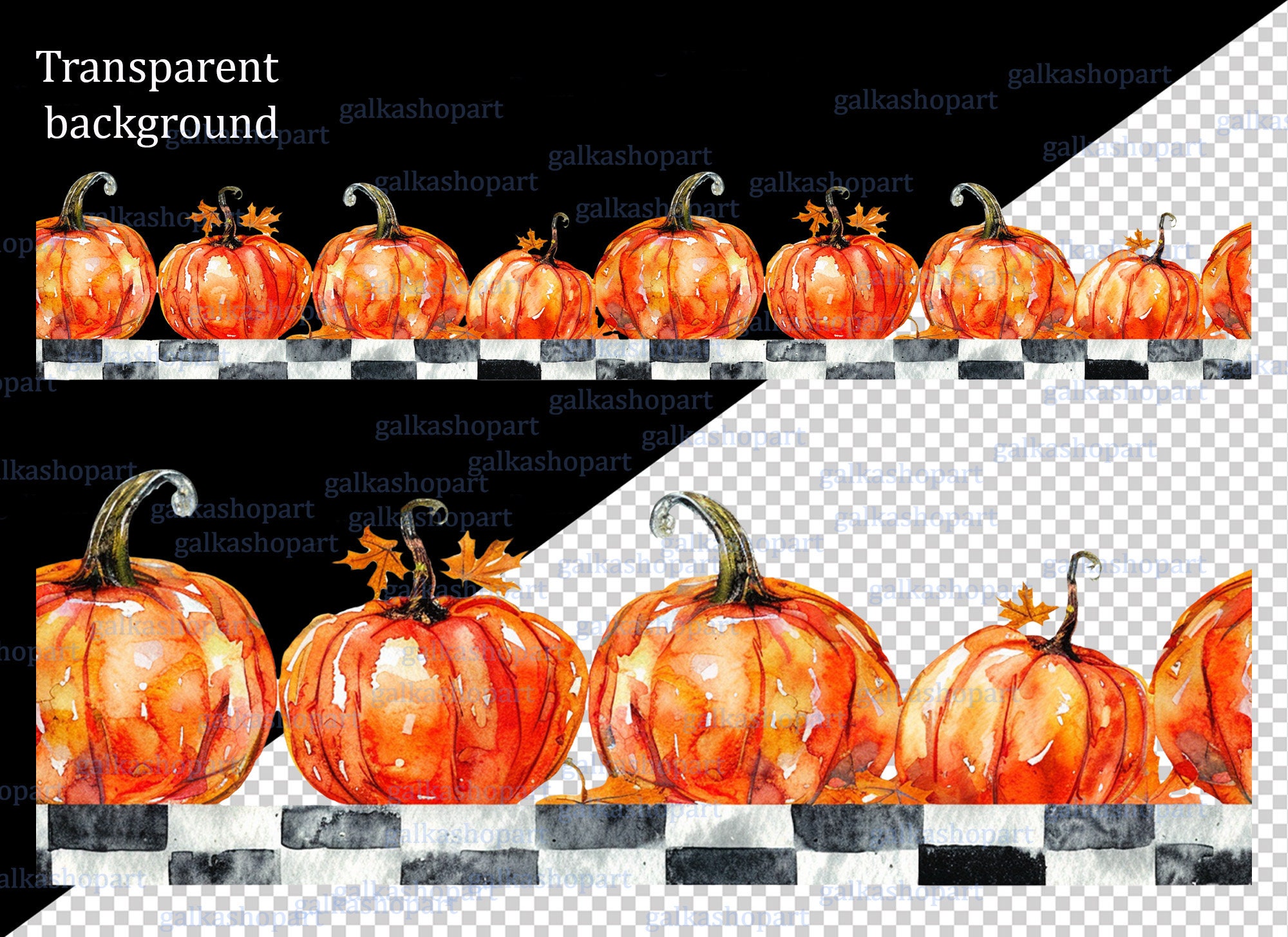 Watercolor Pumpkin Borders Clipart: Set of 12 Seamless Autumn Borders ...