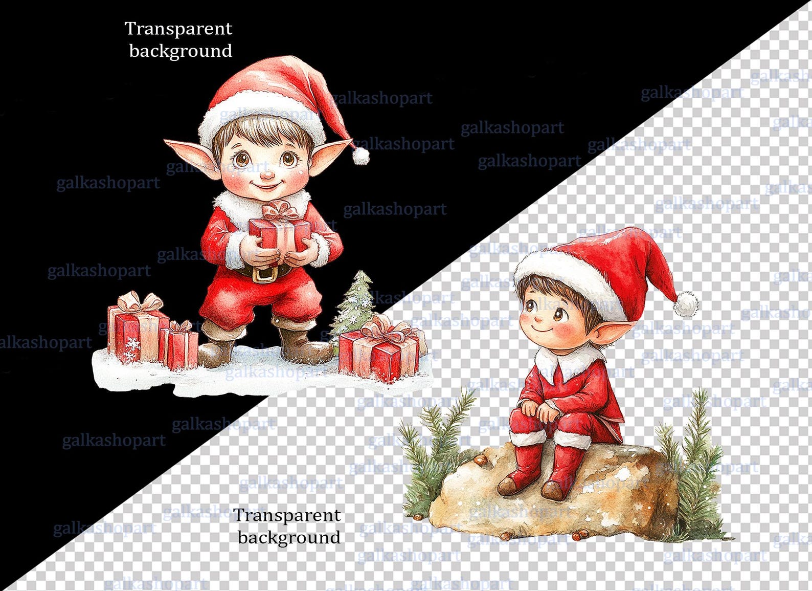 Christmas Elf PNG Set: 16 Watercolor Clipart With Santa’s Helpers ...