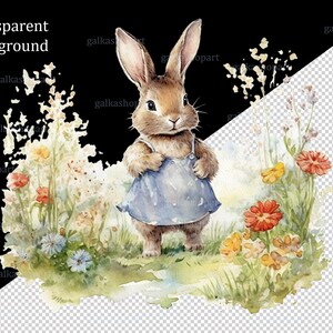 Floral Bunnies Watercolor PNG Clipart Set of 8: Graphics for Forest ...