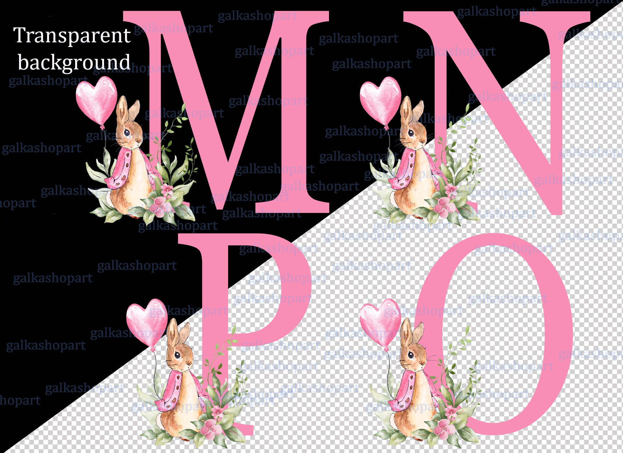 Peter Rabbit Pink Alphabet Clipart: Set of 26 Individual Letters With ...