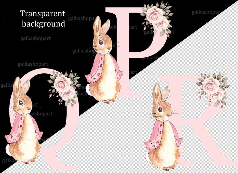 Peter Rabbit Light Pink Alphabet Clipart: Set of 26 Individual Letters ...