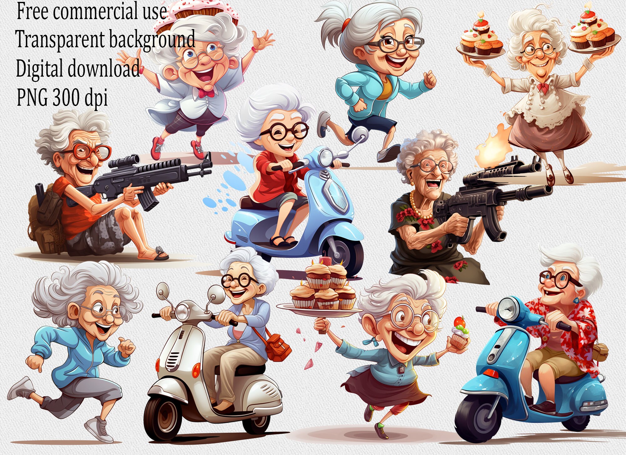 Funny Old Ladies Clipart PNG: Active Old Men Happy Women - Etsy Australia