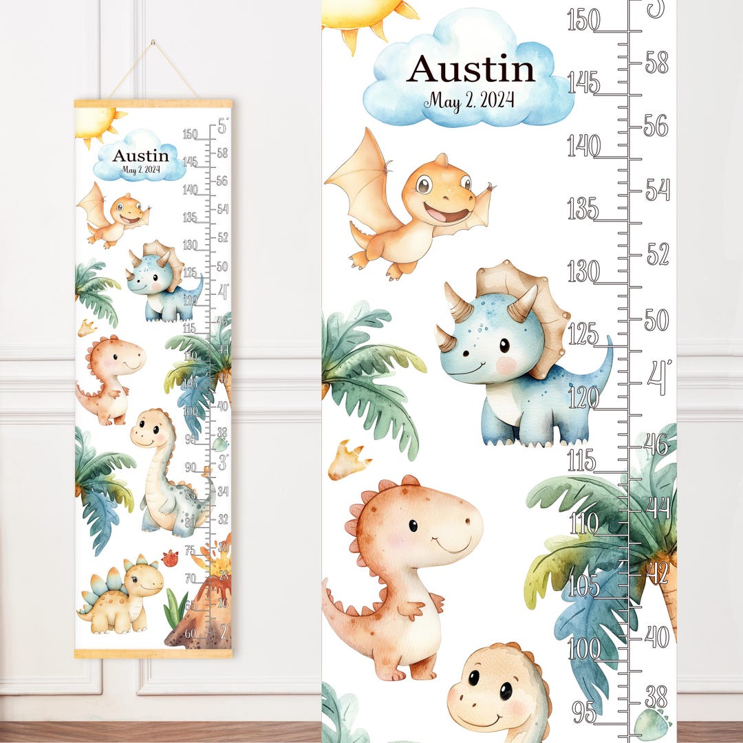 Personalized Dinosaurs Growth Chart: Custom Height Ruler Kid With Dino ...