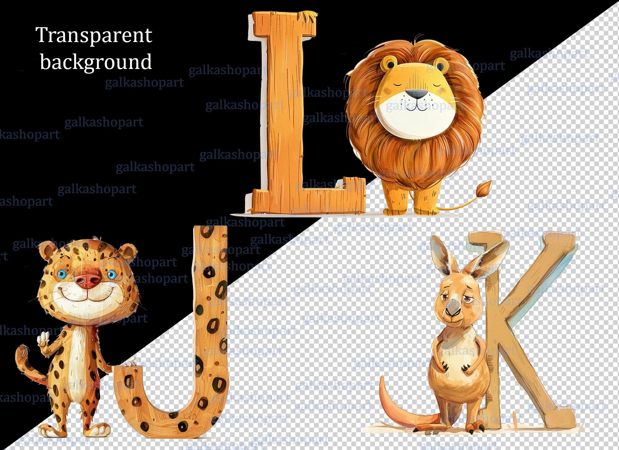 Animal Alphabet Clipart PNG: Individual ABC Letters With Cute Cartoon ...