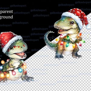 11 Christmas Baby Dinosaurs With String Lights PNG Clipart: Watercolor ...