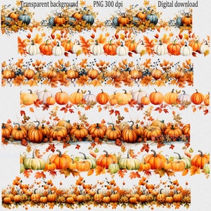 Watercolor Pumpkin Borders Clipart: Set of 7 Seamless Autumn Borders ...