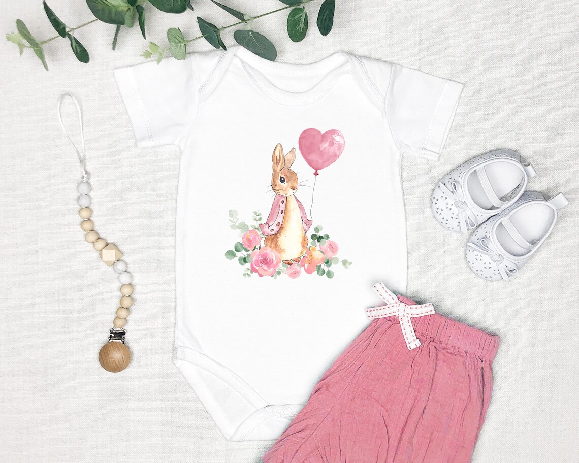 Pink Floral Peter Rabbit, Flowers and Greenery Sublimation Graphic ...