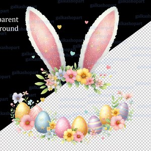 Easter Floral Bunny Ears & Flower Borders With Eggs PNG Clipart: Pastel ...