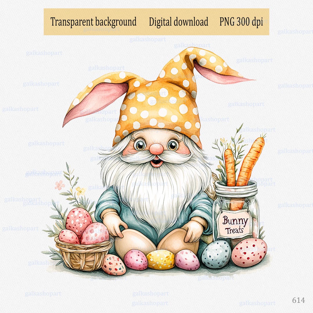 Happy Easter Gnome - Rabbit PNG Sublimation Design: Watercolor Clipart ...