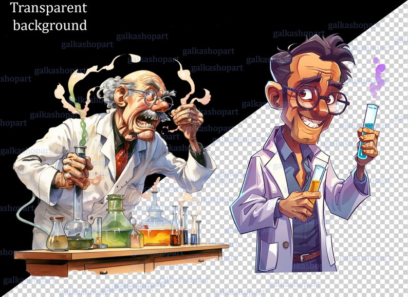 Funny Scientist Clipart Set – 14 Crazy Chemist & Biologist Pngs ...