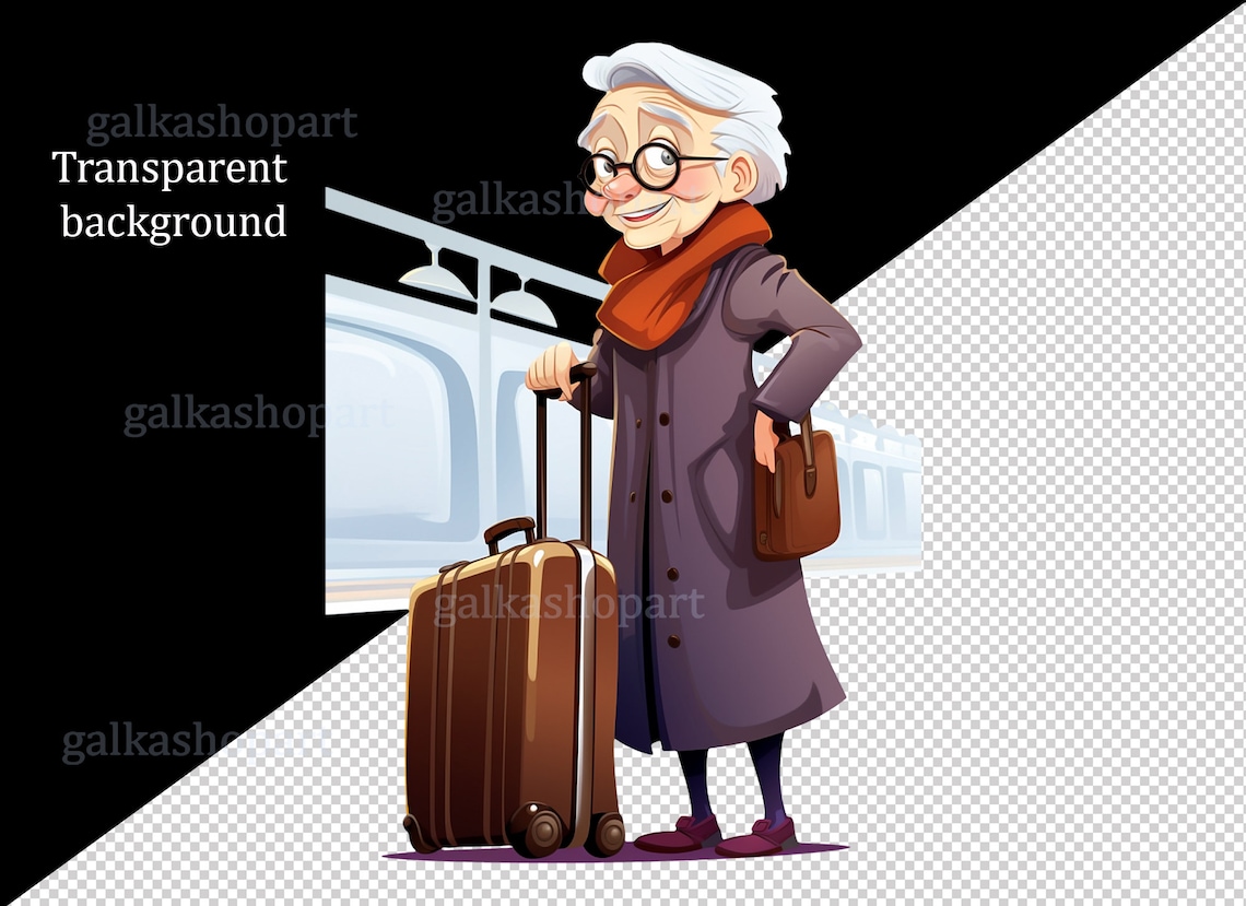 Old Ladies Traveler Clipart PNG: Funny Traveling Woman, Cute Cartoon ...