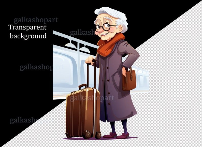 Old Ladies Traveler Clipart PNG: Funny Traveling Woman, Cute Cartoon ...