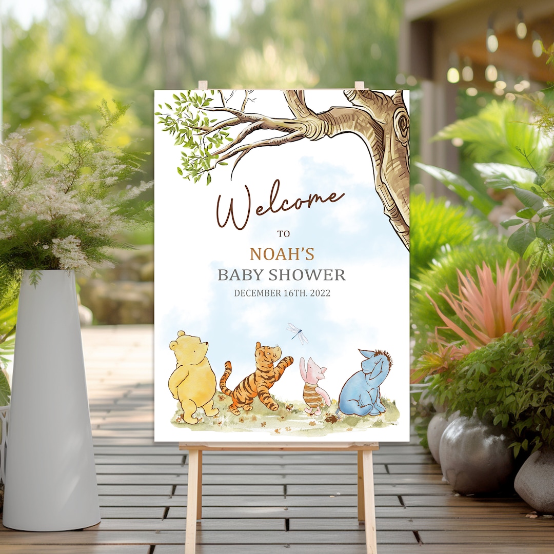 Editable Canva Welcome Sign Template With Classic Winnie the Pooh: Bear ...