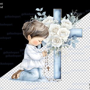 First Holy Communion PNG – Praying Girl Watercolor Clipart, Pink Floral ...