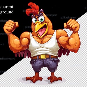 Cartoon Farm Roosters Clipart – Set of 10 Pngs: Karate Chicken, Glam ...