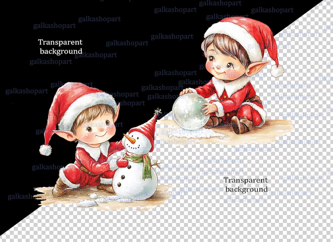 Christmas Elf PNG Set: 16 Watercolor Clipart With Santa’s Helpers ...