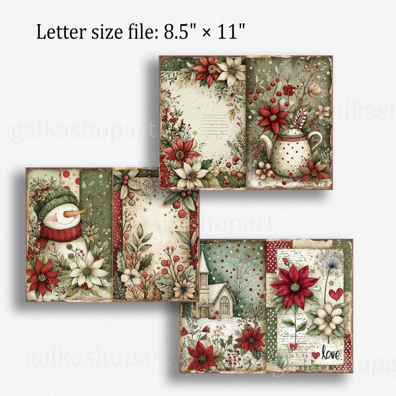 Whimsical Christmas Junk Journal Kit: 48 Printable Pages, Vintage ...